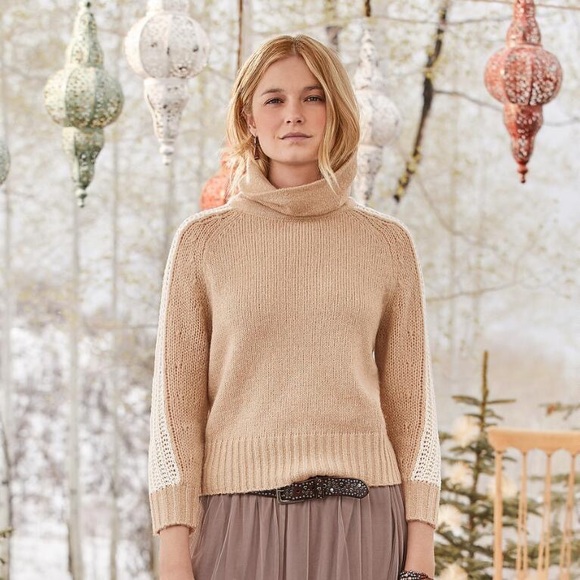 Sundance | Sweaters | Sundance Womens Elsa Cream Tan Crochet Cowl Neck ...